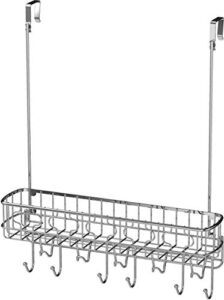 simple houseware over the door 11 hook organizer rack with basket storage, chrome