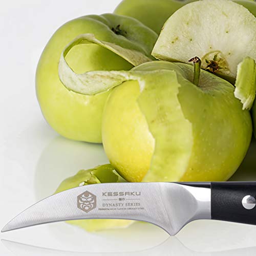 KESSAKU Tourne Peeling Paring Knife - 3 inch Bird's Beak - Dynasty Series - Razor Sharp Kitchen Knife - Forged ThyssenKrupp German High Carbon Stainless Steel - G10 Garolite Handle with Blade Guard