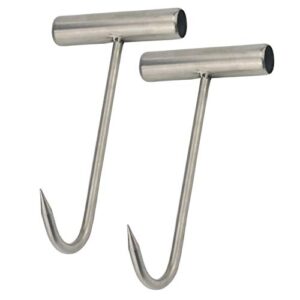 tinsow 2pcs stainless steel t hooks t-handle meat boning hook for kitchen butcher shop restaurant bbq tool