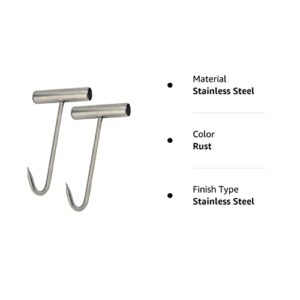 Tinsow 2pcs Stainless Steel T Hooks T-Handle Meat Boning Hook for Kitchen Butcher Shop Restaurant BBQ Tool