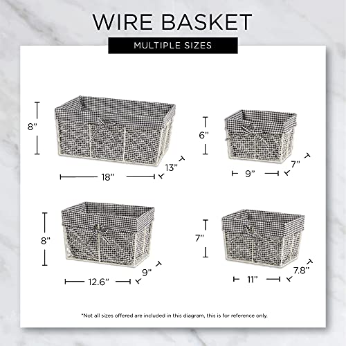 DII Farmhouse Chicken Wire Storage Baskets with Liner, Medium, Vintage Black & White Check, 11x7.88x7", 2 Piece