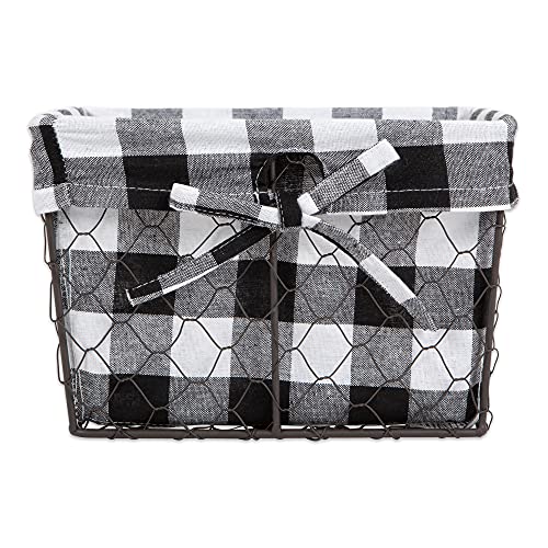 DII Farmhouse Chicken Wire Storage Baskets with Liner, Medium, Vintage Black & White Check, 11x7.88x7", 2 Piece