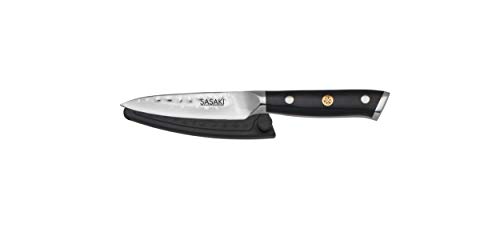 Sasaki Takumi Japanese AUS-10 Stainless Steel Paring Knife with Locking Sheath, 3.5-Inch, Black