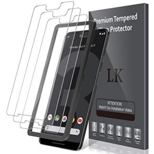 lk 3 pack screen protector designed for google pixel 3 xl tempered glass high clear, case friendly, come with installation tray