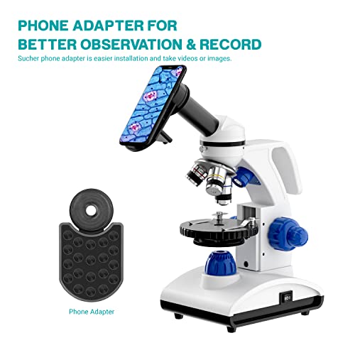 ESSLNB Microscope 1000X Student Microscope for Kids LED Biological Light Microscope with Slides and Phone Adapter All-Metal Optical Glass Lenses