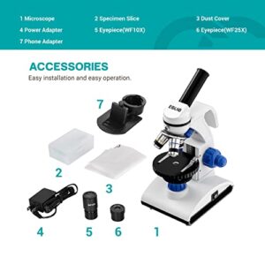 ESSLNB Microscope 1000X Student Microscope for Kids LED Biological Light Microscope with Slides and Phone Adapter All-Metal Optical Glass Lenses