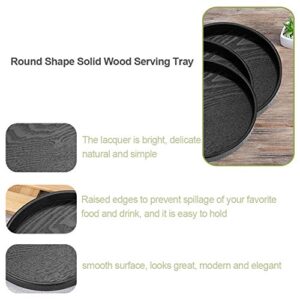 Round Solid Wood Serving Tray Tea Coffee Snack Food Meals Serving Tray Non Slip Wooden Plate Tea Food Server with Raised Edges(27cm)