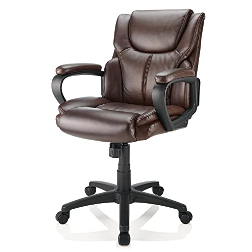 Brenton Studio® Mayhart Vinyl Mid-Back Chair, Brown/Black