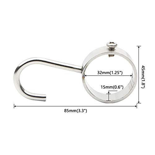 Pxyelec Stainless Steel Bathroom Clothes Coat Hanging Hook Hanger for 1.25 inch / 32mm Dia Rod Tube Pipe, Pack of 10