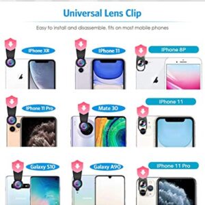 Cell Phone Camera Lens Kit,11 in 1 Universal 20x Telephoto Lens,0.63Wide Angle+15X Macro+198°Fisheye+2X Telephoto+Kaleidoscope+CPL/Starlight/Eyemask/Tripod,for Most iPhone Smartphone (Black)