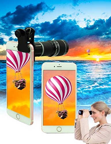 Cell Phone Camera Lens Kit,11 in 1 Universal 20x Telephoto Lens,0.63Wide Angle+15X Macro+198°Fisheye+2X Telephoto+Kaleidoscope+CPL/Starlight/Eyemask/Tripod,for Most iPhone Smartphone (Black)