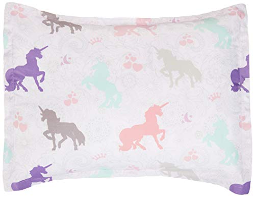 Amazon Basics Easy-Wash Microfiber Kid's Comforter and Pillow Sham Set - Twin, Purple Unicorns