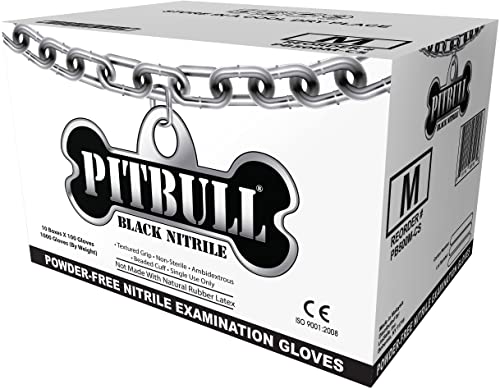 PITBULL Black Nitrile Exam Gloves, 6 Mil, Disposable, Case/1000, X-Large XL