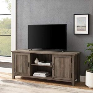 walker edison buren classic grooved door tv stand for tvs up to 65 inches, 58 inch, grey wash