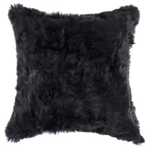 Natural Fur Throw Pillow Cover with Soft Poly Insert | Handcrafted Fluffy Decorative Pillow with Real Rabbit Fur, Black, 18 in x 18 in