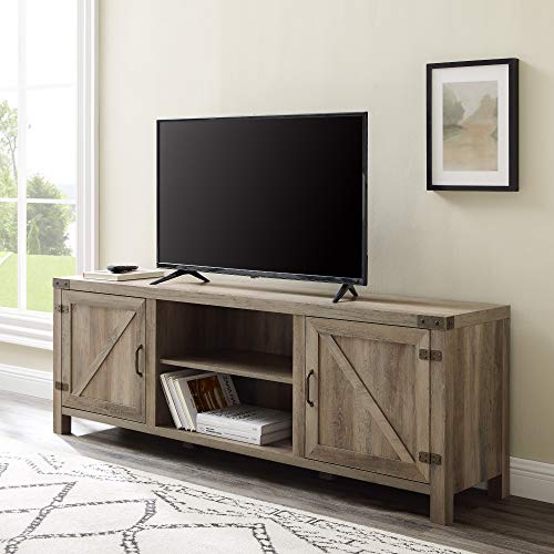 Walker Edison Georgetown Modern Farmhouse Double Barn Door TV Stand for TVs up to 80 Inches, 70 Inch, Grey Wash, Without Fireplace