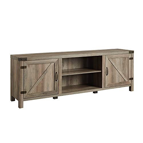 Walker Edison Georgetown Modern Farmhouse Double Barn Door TV Stand for TVs up to 80 Inches, 70 Inch, Grey Wash, Without Fireplace