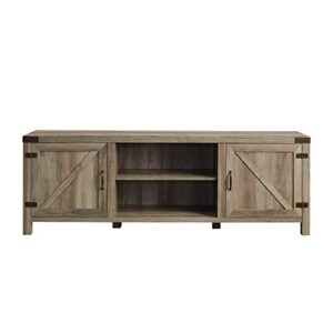 Walker Edison Georgetown Modern Farmhouse Double Barn Door TV Stand for TVs up to 80 Inches, 70 Inch, Grey Wash, Without Fireplace