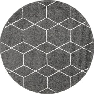 Unique Loom Trellis Frieze Collection Area Rug - Geometric (4' 1" Round, Dark Gray/ Ivory)