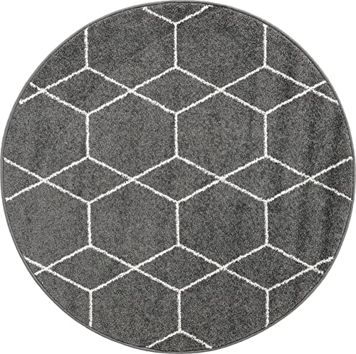 Unique Loom Trellis Frieze Collection Area Rug - Geometric (4' 1" Round, Dark Gray/ Ivory)