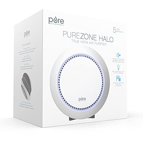 Pure Enrichment® PureZone™ Halo Medium Room Air Purifier, 2 Stage Filtration, Purifies Air of Smoke, Pollen, Dust, and Pet Hair - Easily Fits on Tables, Desks, and Nightstands (White)