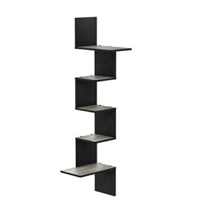 furinno rossi wall mounted shelves, 5-tier rectangle, french oak grey/black