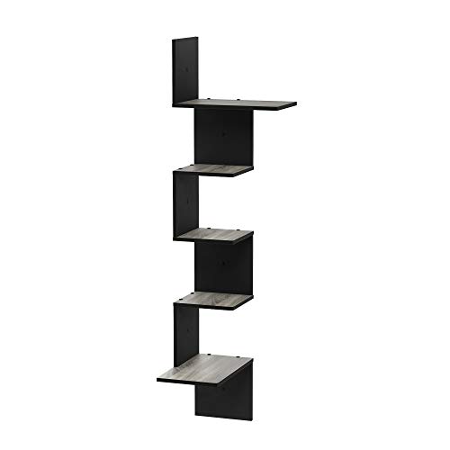 Furinno Rossi Wall Mounted Shelves, 5-Tier Rectangle, French Oak Grey/Black