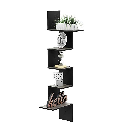 Furinno Rossi Wall Mounted Shelves, 5-Tier Rectangle, French Oak Grey/Black