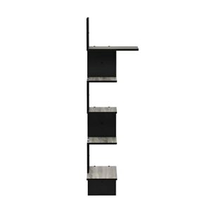 Furinno Rossi Wall Mounted Shelves, 5-Tier Rectangle, French Oak Grey/Black