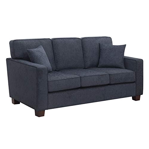 OSP Home Furnishings Russell 3 Seater Sofa with 2 Pillows and Coffee Finished Legs, Navy