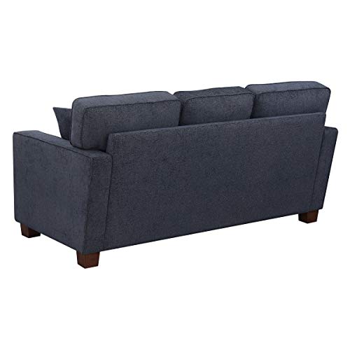 OSP Home Furnishings Russell 3 Seater Sofa with 2 Pillows and Coffee Finished Legs, Navy