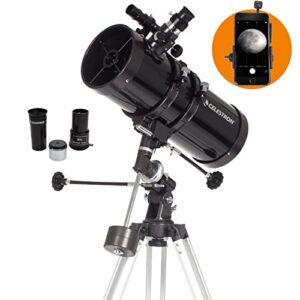 celestron – powerseeker 127eq telescope with bonus smartphone adapter – manual german equatorial telescope for beginners – 127mm newtonian reflector telescope - included astronomy software package