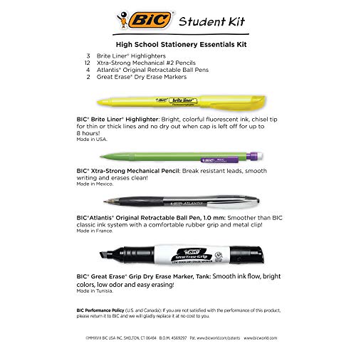 BIC Student Kit, Assorted High School Stationery Essentials, 21 Count