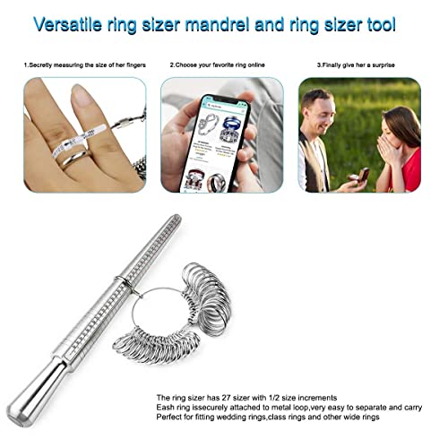 DoGeek Ring Sizer Measuring Tool Set Metal Ring Sizers Stainless Steel Ring Gauges Finger Sizer & Ring Mandrel Aluminuml (Size 1-13), 27 Pcs