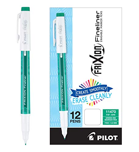 PILOT FriXion Fineliner Erasable Marker Pens, Fine Point, Green Ink, 12-Pack (11470)