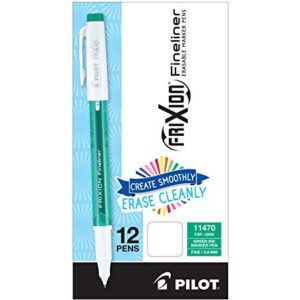 PILOT FriXion Fineliner Erasable Marker Pens, Fine Point, Green Ink, 12-Pack (11470)