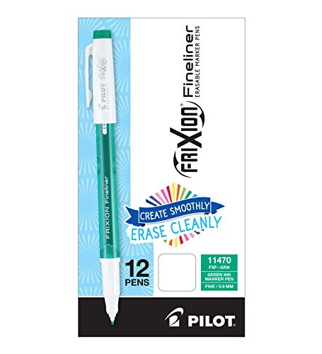 PILOT FriXion Fineliner Erasable Marker Pens, Fine Point, Green Ink, 12-Pack (11470)