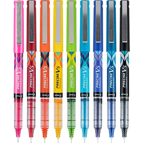 PILOT Precise V5 Stick Liquid Ink Rolling Ball Stick Pens, Extra Fine Point (0.5mm) Assorted Ink Colors, 9-Pack (12571)