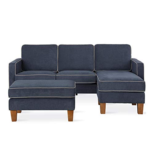 Novogratz Bowen Sectional Sofa with Contrast Welting, Blue