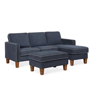 Novogratz Bowen Sectional Sofa with Contrast Welting, Blue