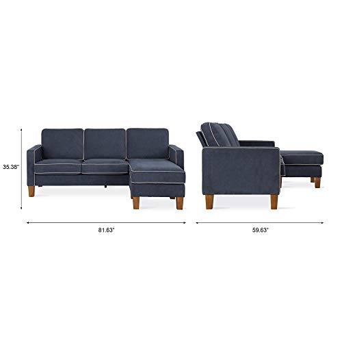 Novogratz Bowen Sectional Sofa with Contrast Welting, Blue