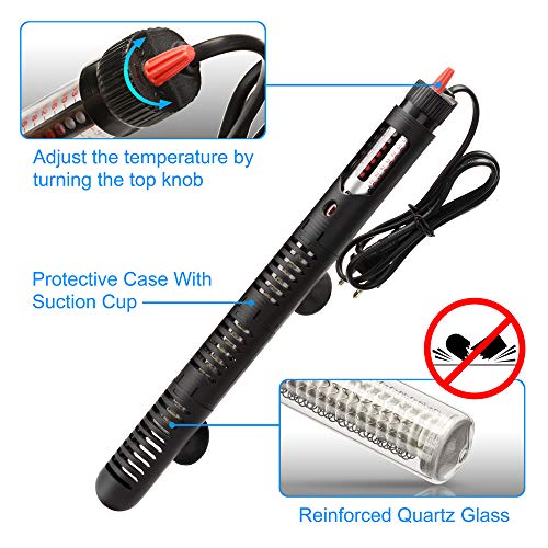 Kinbo Aquarium Heater 300 Watt Submersible Fish Tank Heater Adjustable Temperature with Diving Thermometer and Protective Case Suction Cup