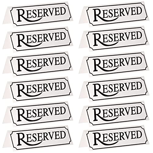 12-Pack Small Metal Reserved Table Signs for Restaurants, Dinner Parties, Bridal Showers, and Wedding Banquets, Anniversaries, Etched Silver Design (4.7x1.5 in)