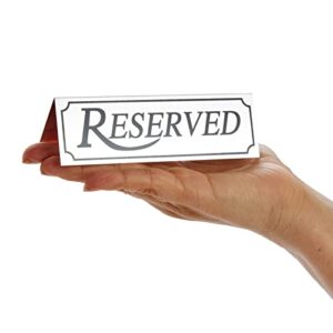 12-Pack Small Metal Reserved Table Signs for Restaurants, Dinner Parties, Bridal Showers, and Wedding Banquets, Anniversaries, Etched Silver Design (4.7x1.5 in)