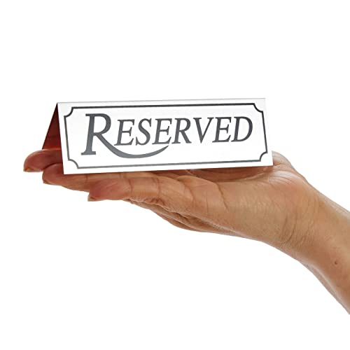 12-Pack Small Metal Reserved Table Signs for Restaurants, Dinner Parties, Bridal Showers, and Wedding Banquets, Anniversaries, Etched Silver Design (4.7x1.5 in)