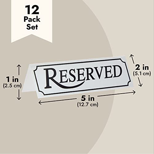 12-Pack Small Metal Reserved Table Signs for Restaurants, Dinner Parties, Bridal Showers, and Wedding Banquets, Anniversaries, Etched Silver Design (4.7x1.5 in)