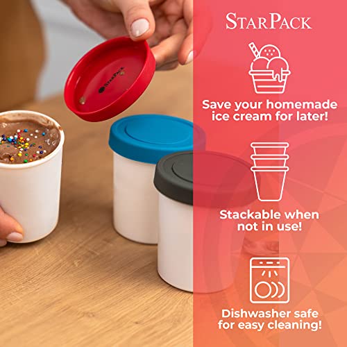 StarPack Portion Control Mini Ice Cream Containers for Homemade Ice Cream - Set of 6 Storage Containers with Silicone Lids, fit for Baby Food Freezer Storage, Meal Prep,& More!