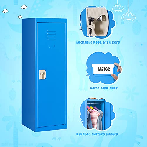 HONEY JOY Lockers for Kids Bedroom, Toddler Metal Locker Storage Cabinet for Toys, Clothes & Sports Equipment, Openable Door with 2 Keys, Kids Safe Coat Organizer for Daycare Gym Entryway(Blue,1)