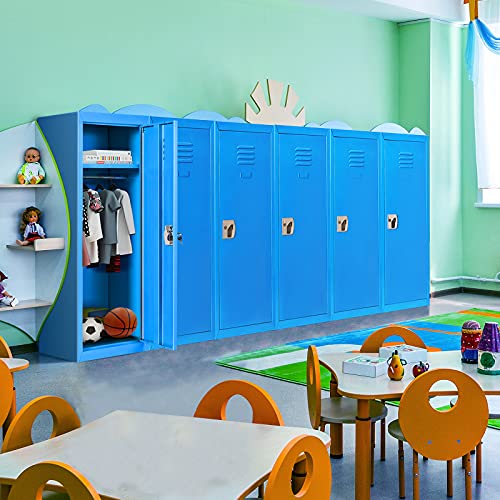 HONEY JOY Lockers for Kids Bedroom, Toddler Metal Locker Storage Cabinet for Toys, Clothes & Sports Equipment, Openable Door with 2 Keys, Kids Safe Coat Organizer for Daycare Gym Entryway(Blue,1)