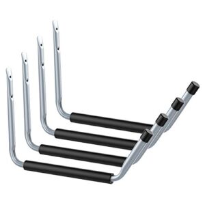 housolution heavy duty jumbo arm garage hooks set, 4 pack steal utility hooks garage storage organizer garden hangers wall mount cradle set with 8pcs screws and anchors, gray + black mat